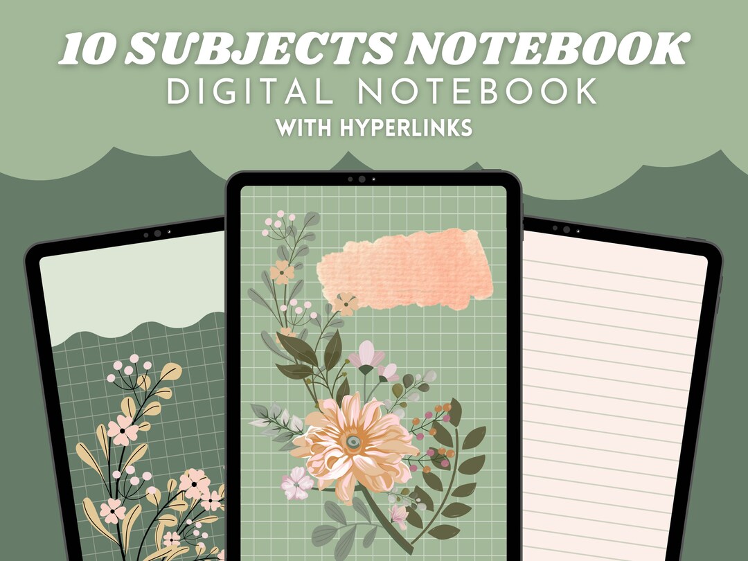 10 Subject Digital Notebook Vertical With Hyperlinks for Goodnotes ...