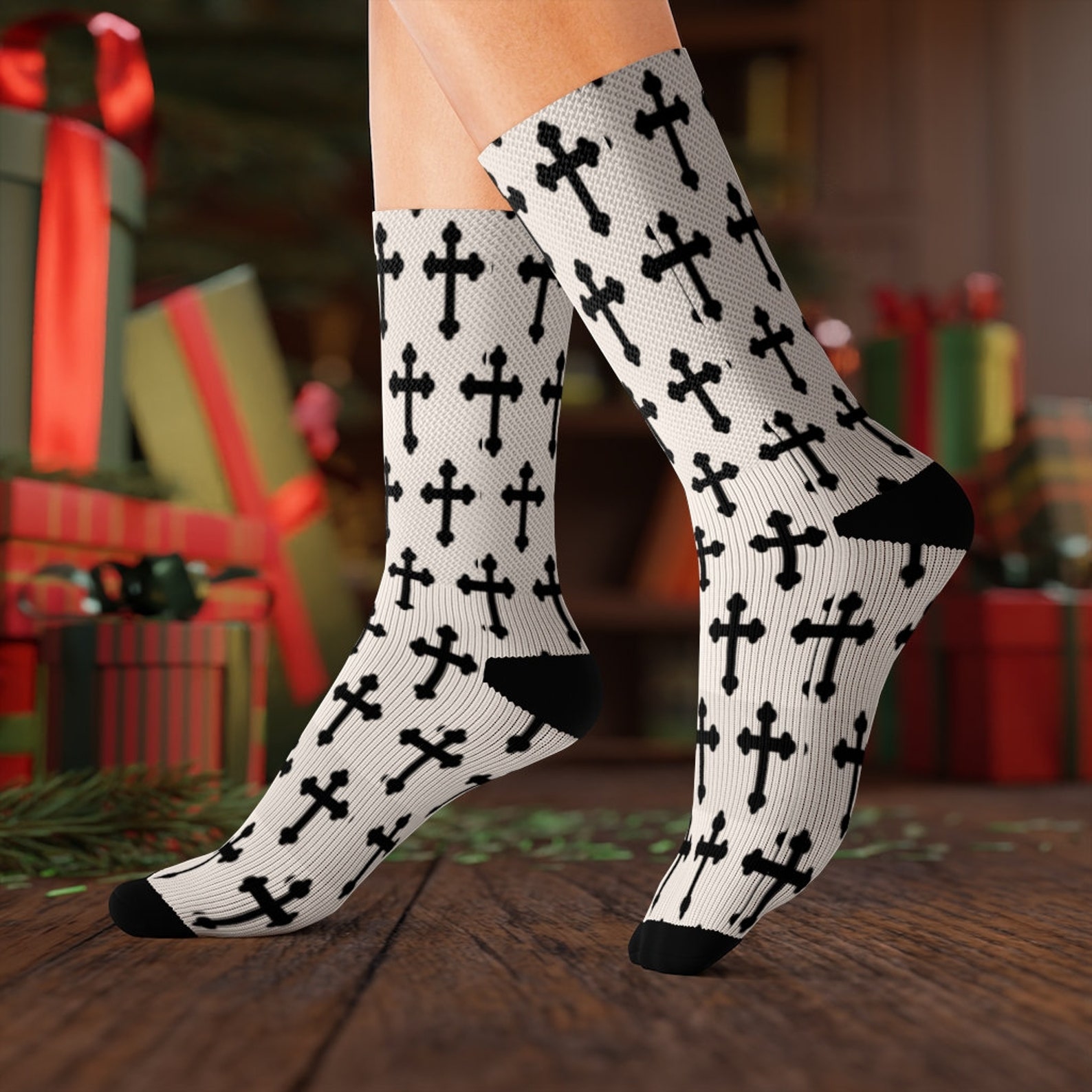 Christian Cross Sublimation Socks , Black and White Cross Socks ...