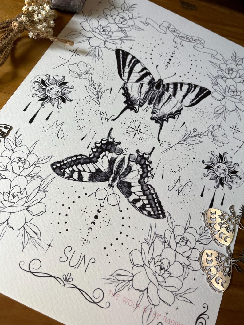 A4 Physical Art Print Wanderer Map Compass Board Butterfly Mystic ...