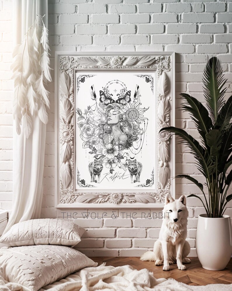 The Wolf & the Rabbit – Mystical Digital Art Print, Divine Feminine ...
