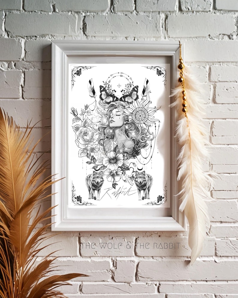The Wolf & the Rabbit – Mystical Digital Art Print, Divine Feminine ...