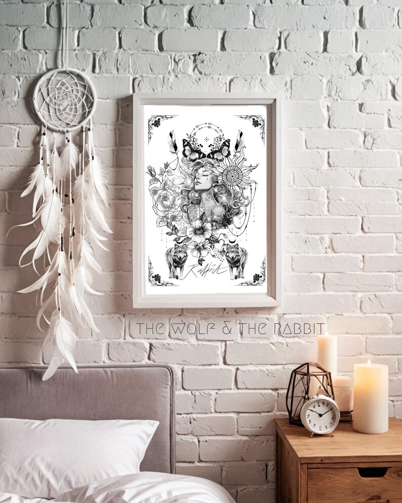 The Wolf & the Rabbit – Mystical Digital Art Print, Divine Feminine ...