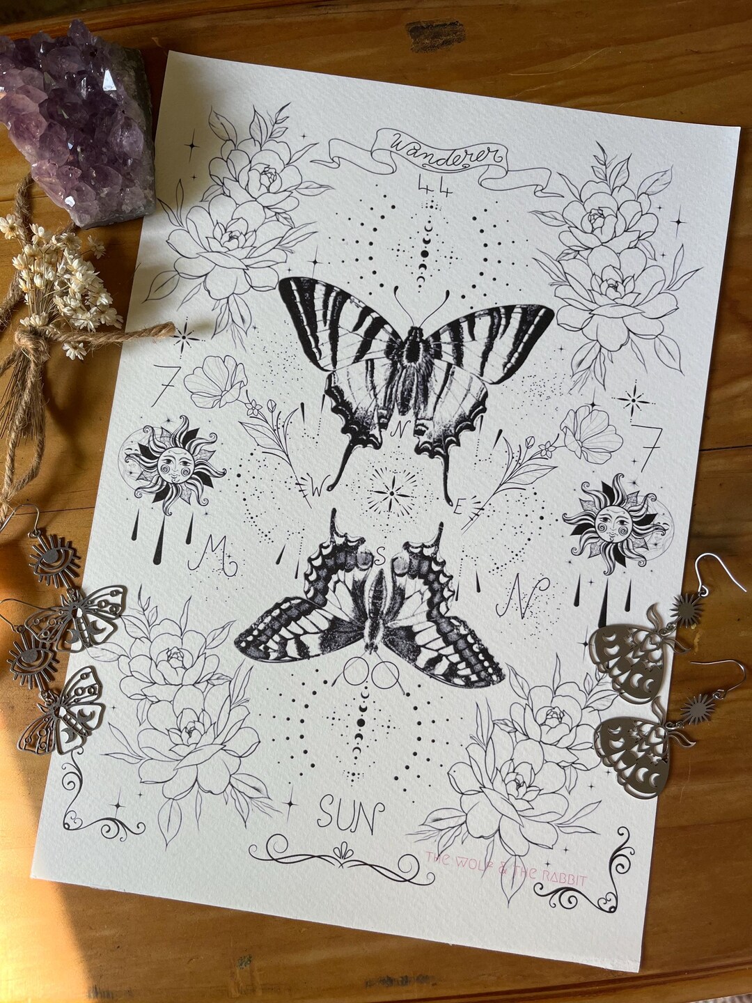 A4 Physical Art Print Wanderer Map Compass Board Butterfly Mystic ...