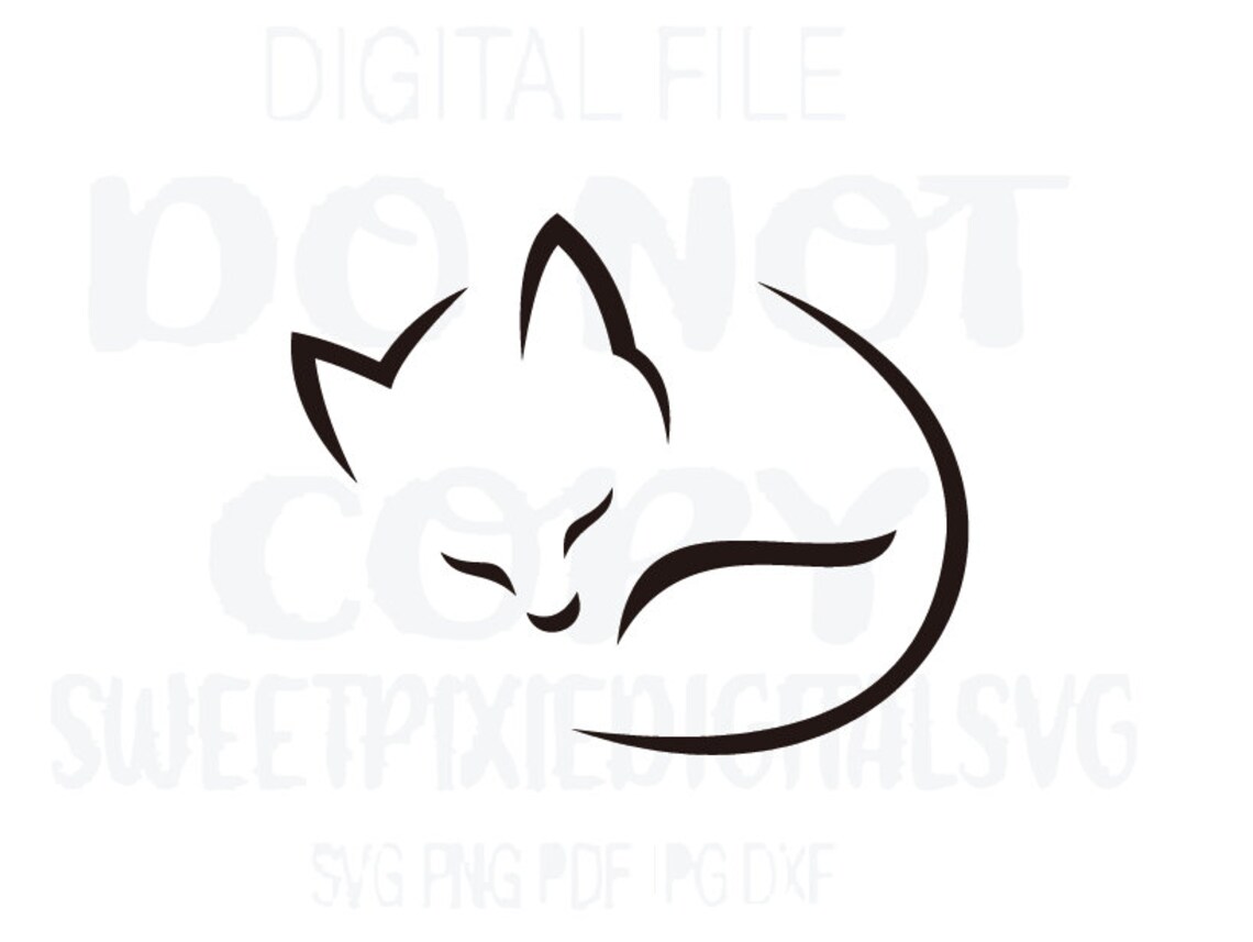Cat Sleeping Svg. Cat Outline Sleeping. Outline of Cat. Instant Digital ...