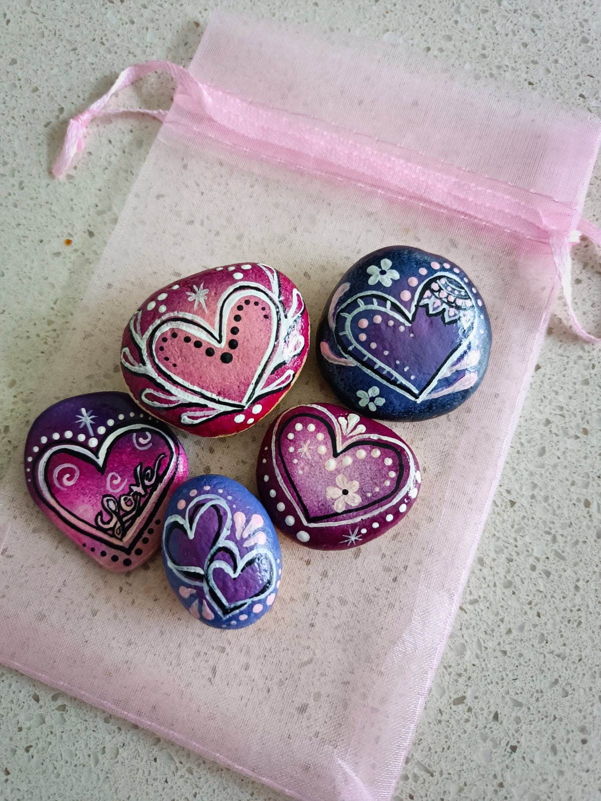 Set of 5 Painted Heart Rocks - Etsy Australia