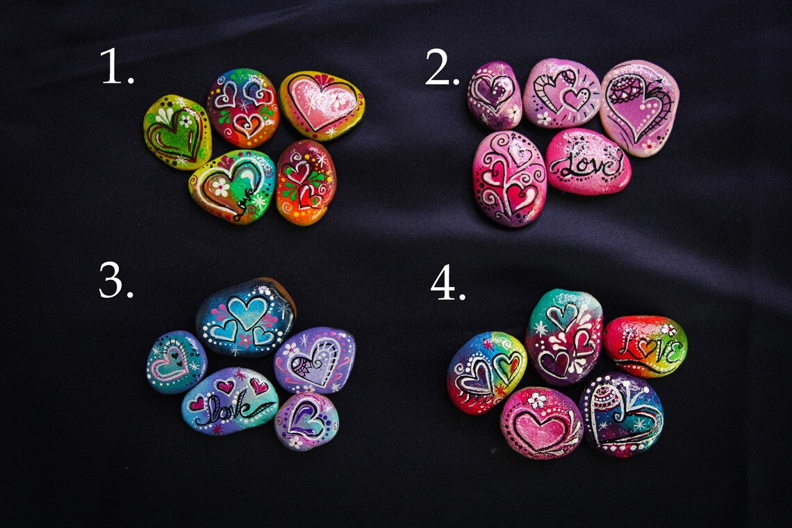 Set of 5 Painted Heart Rocks - Etsy Australia