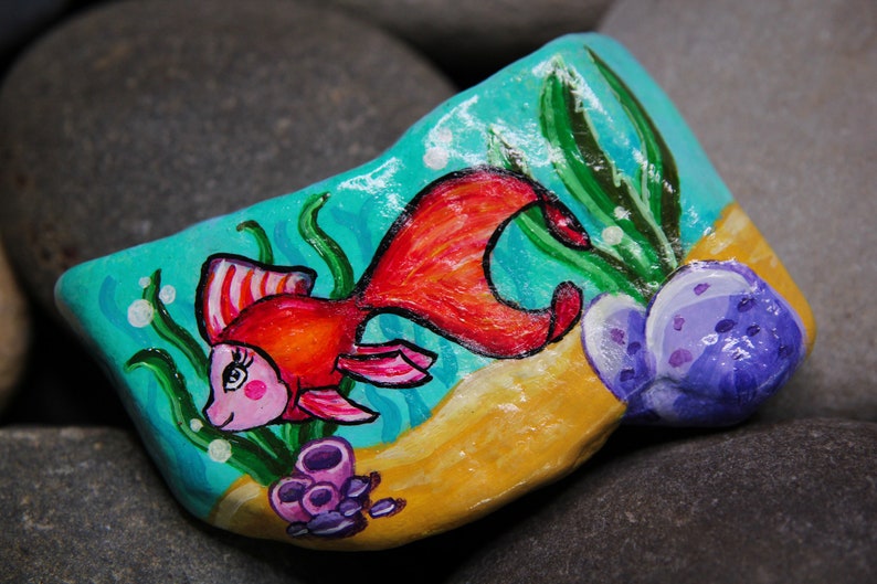 Hand Painted Acrylic Fish Rock - Etsy