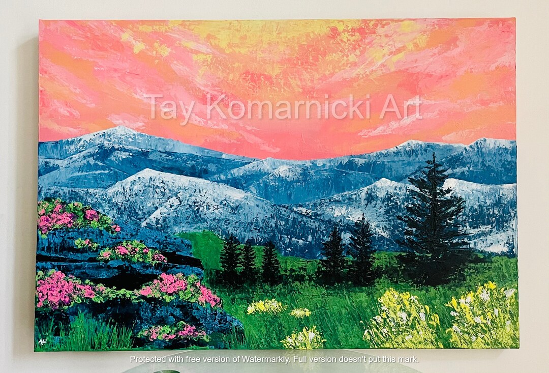 Original Acrylic Painting 'blue Rockies Sunset' 29 X 19 Inches - Etsy