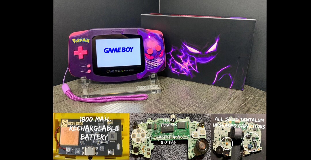 Gengar Pokémon UV Printed Custom Game Boy Advance Gba - V5 IPS Screen ...
