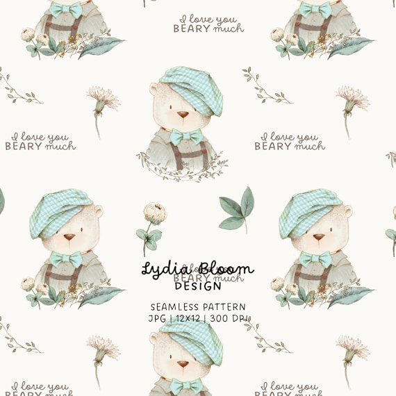 Cute Bear Digital Paper Vintage Style Seamless Pattern - Etsy