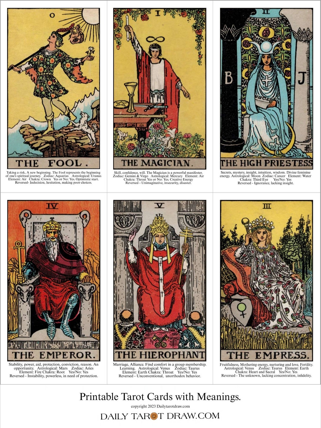 Rider Waite Tarot Cards With Meanings - Printable Deck (PDF) - Etsy