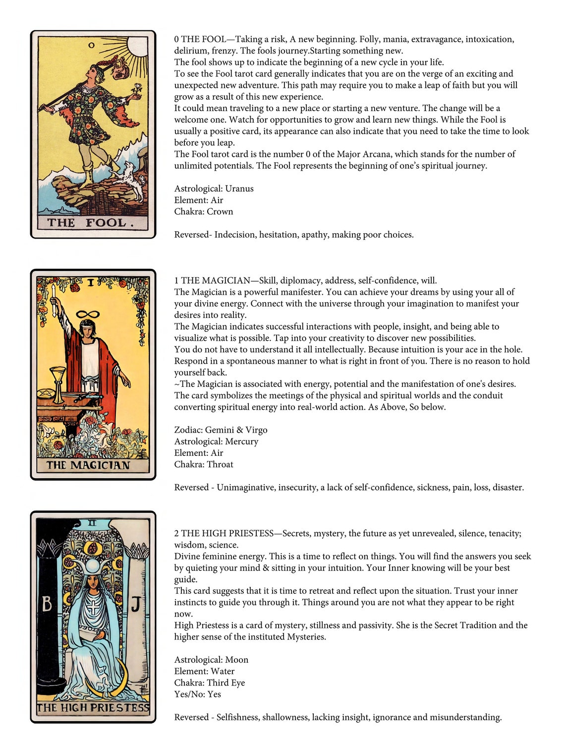 Printable Rider Waite Tarot Cards With Guidebook of Tarot Meanings - Etsy