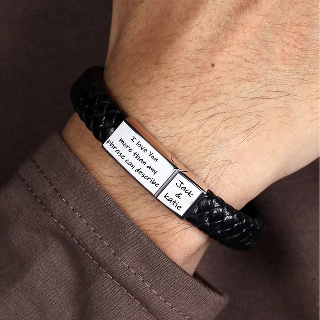 FREE SHIPPING Personalized Engraved Man Bracelet, Customised Leather ...