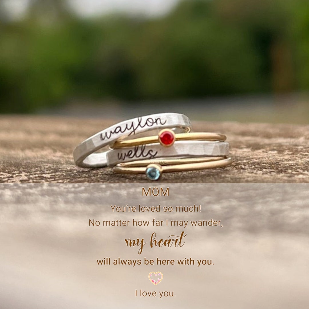 Cursive Name Ring Set Name and Birthstone Rings Gold Name - Etsy
