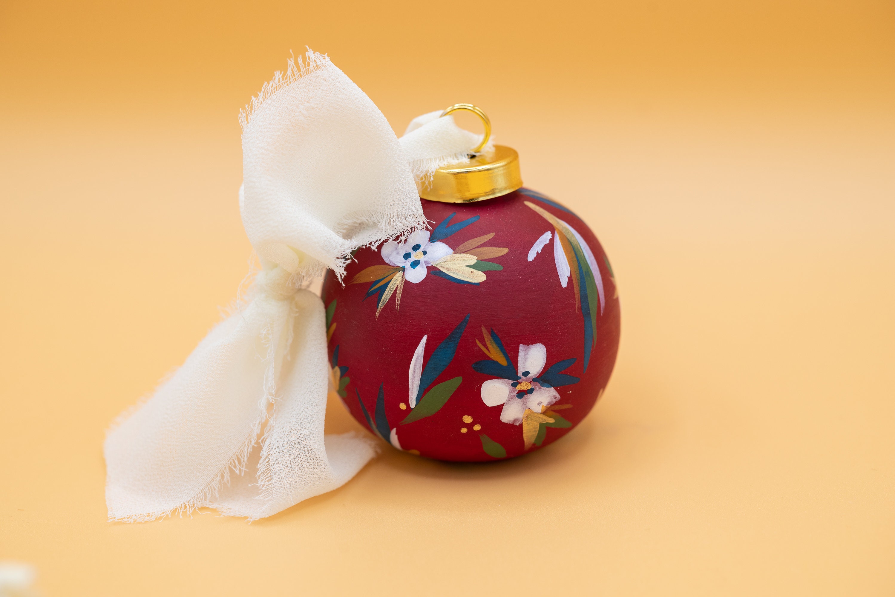 Hand Painted Red Christmas Ornament With Floral Print, Tree Ornaments ...