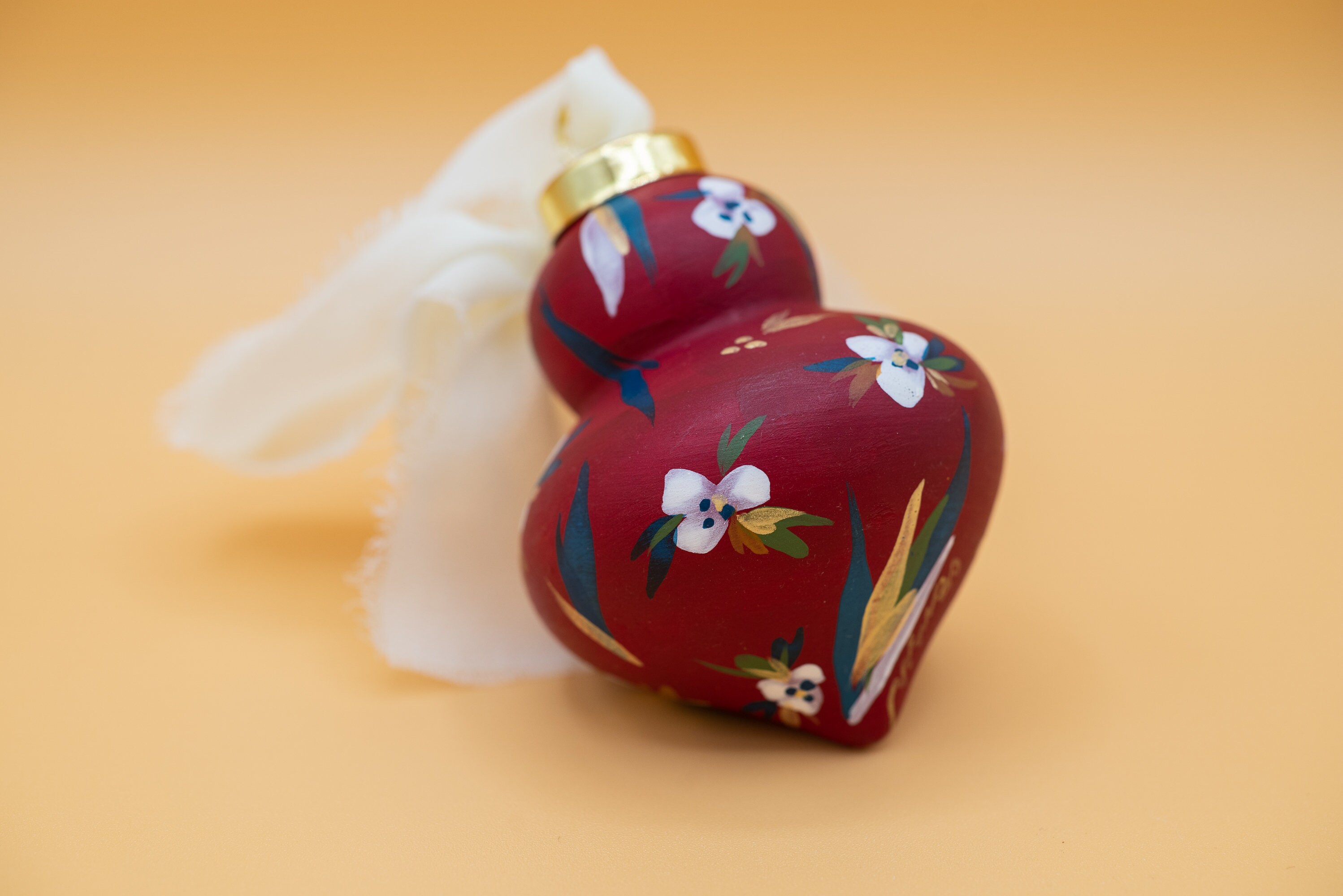 Hand Painted Red Christmas Ornament With Floral Print, Tree Ornaments ...