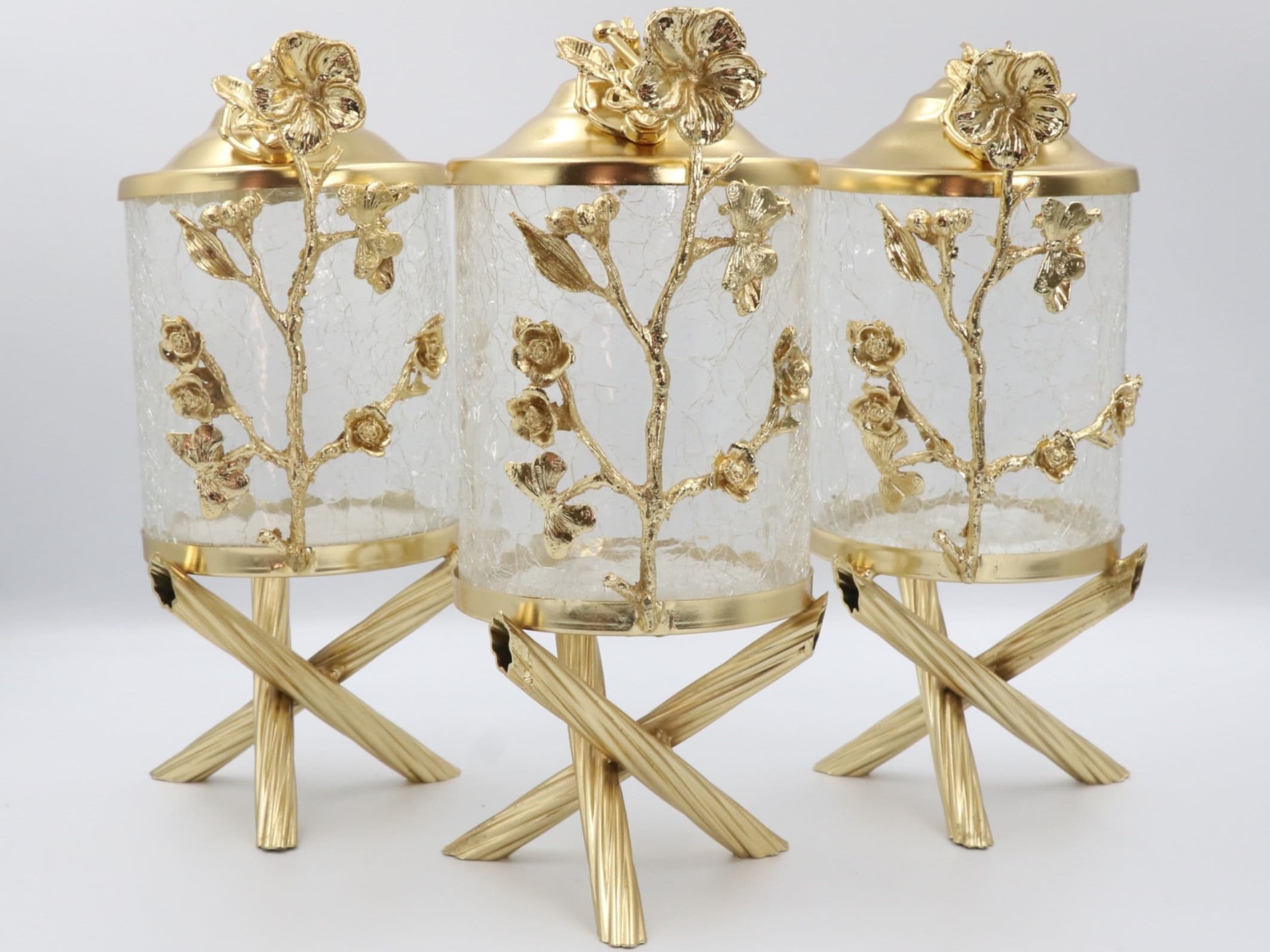 Gold Kitchen Canister Set: Decorative Glass Jars With Metal Stand - Etsy