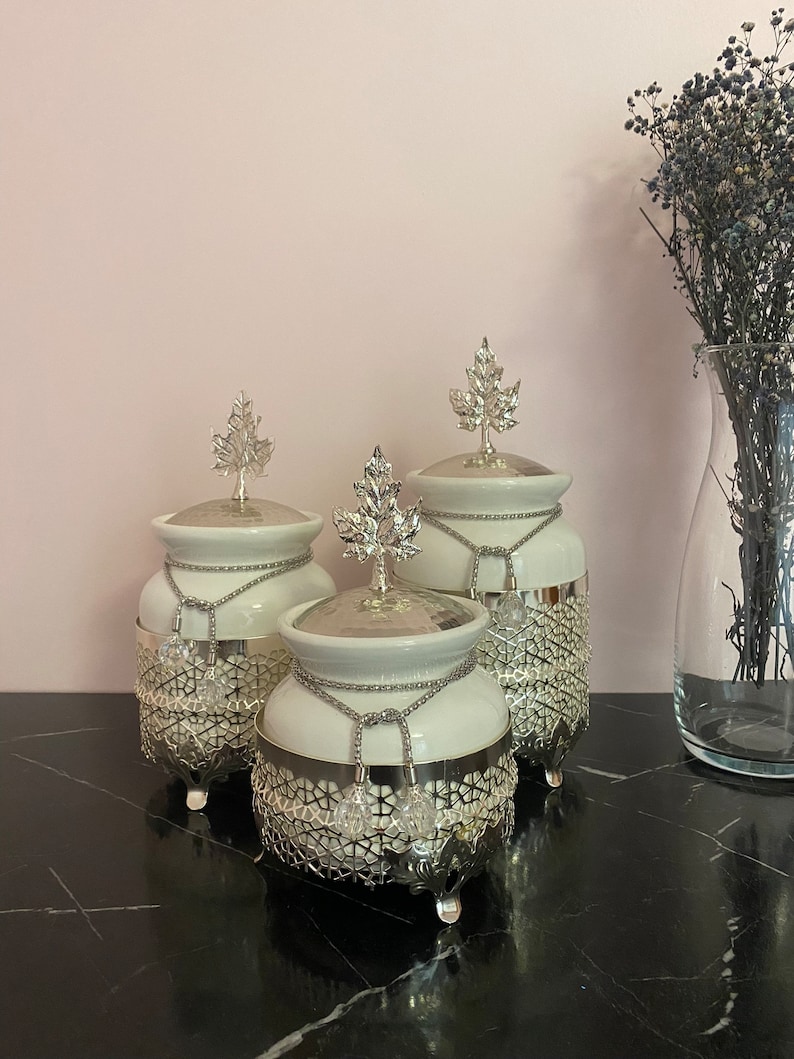 Gold Kitchen Decor: Ceramic Canister Set for Coffee, Tea, Sugar, and ...