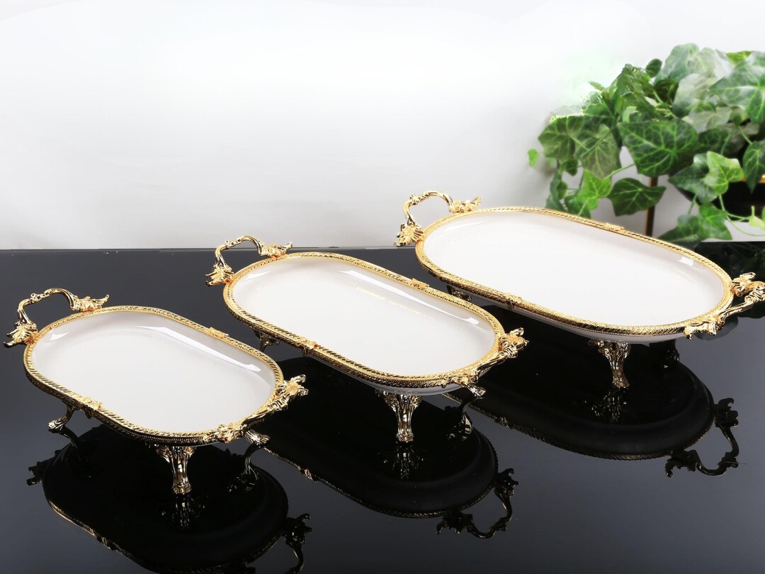 Elegant 3-piece Gold Decorative Porcelain Snack and Cake Serving Plates ...