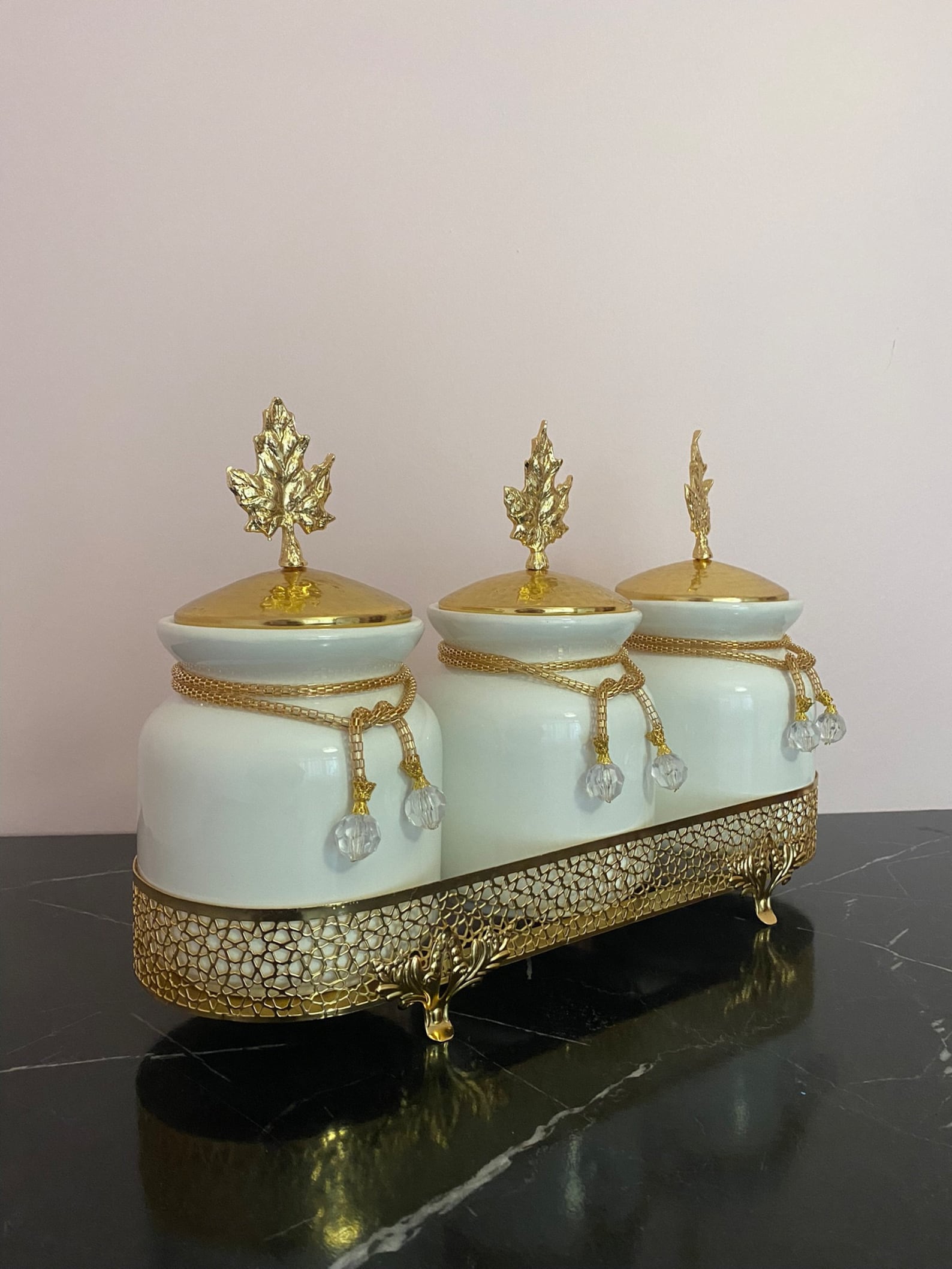 Gold Kitchen Decor: Ceramic Canister Set for Coffee, Tea, Sugar, and ...