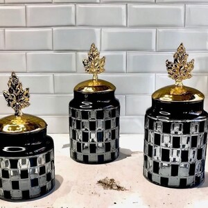 Gold Kitchen Decor: Glass Canister Set With Metal Stand for Coffee, Tea ...