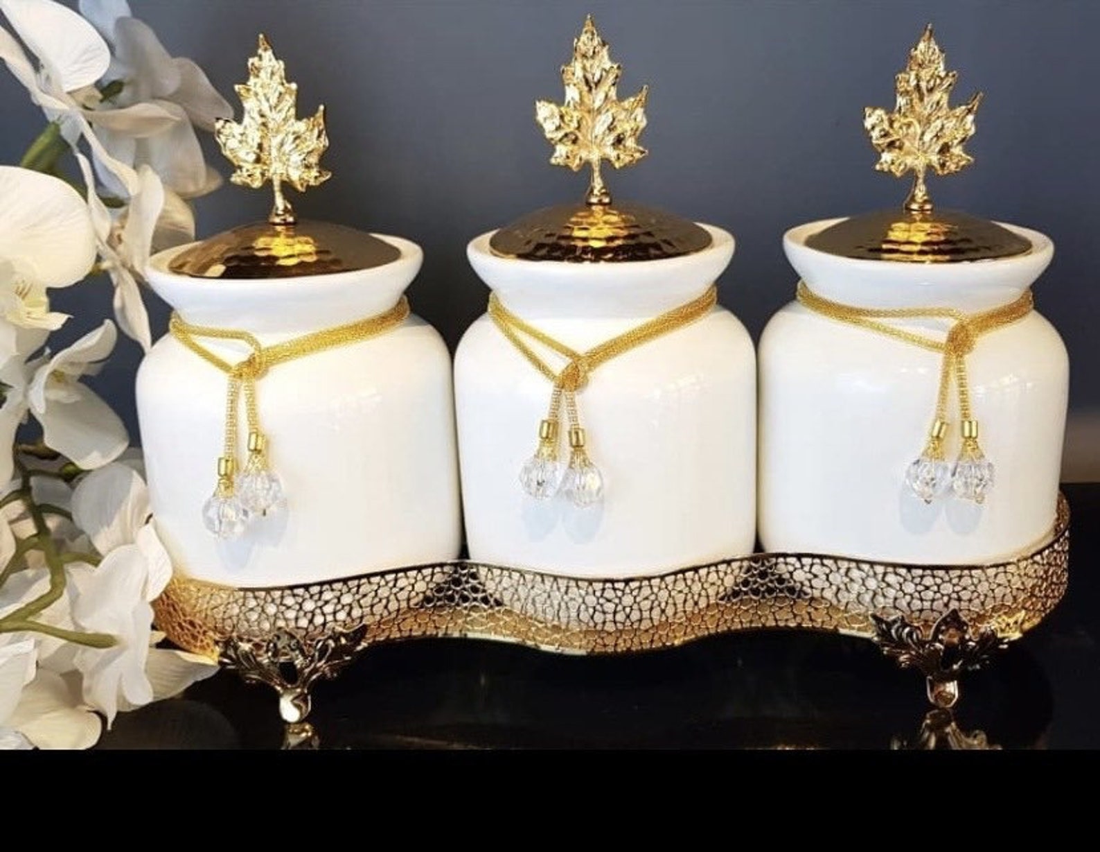 Gold Kitchen Decor: Ceramic Canister Set for Coffee, Tea, Sugar, and ...