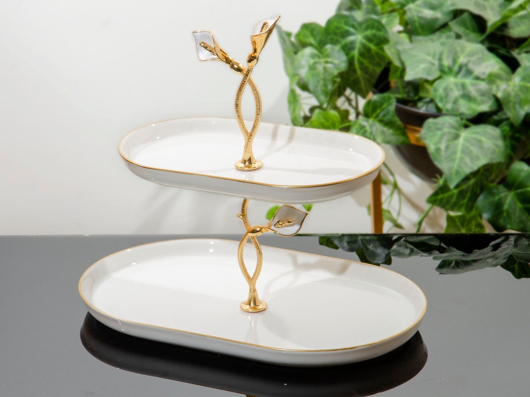 Two-tier Gold-trimmed Porcelain Serving Tray - Etsy