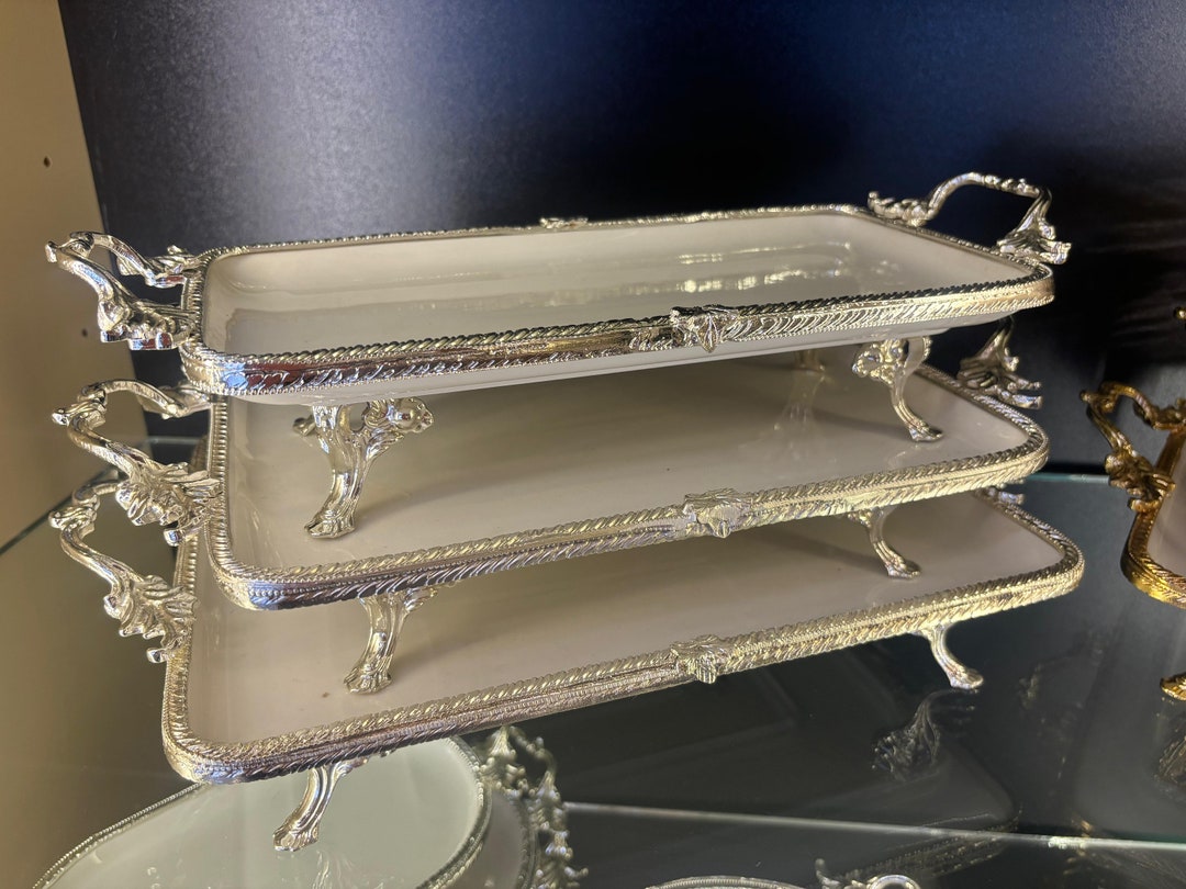 Gold / Siver Elegant 3-piece Gold Decorative Porcelain Snack and Cake ...