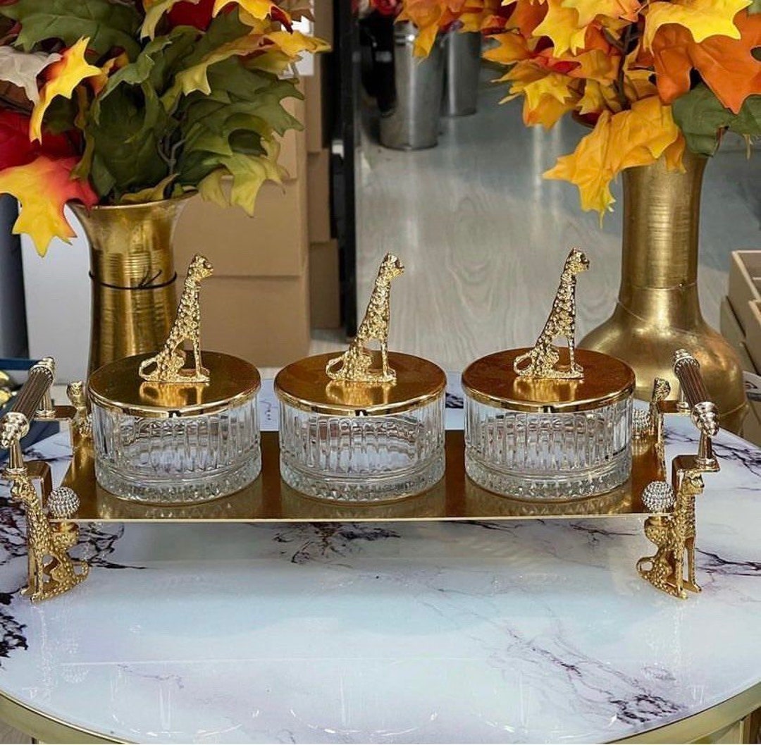 Luxurious Gold Cheetah Motif Serving Bowls - Available in 3-piece and 2 ...