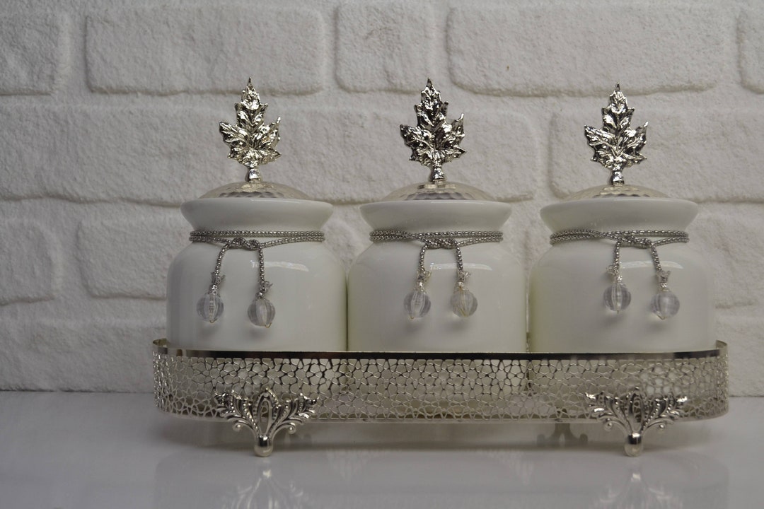 Gold Kitchen Decor: Ceramic Canister Set for Coffee, Tea, Sugar, and ...