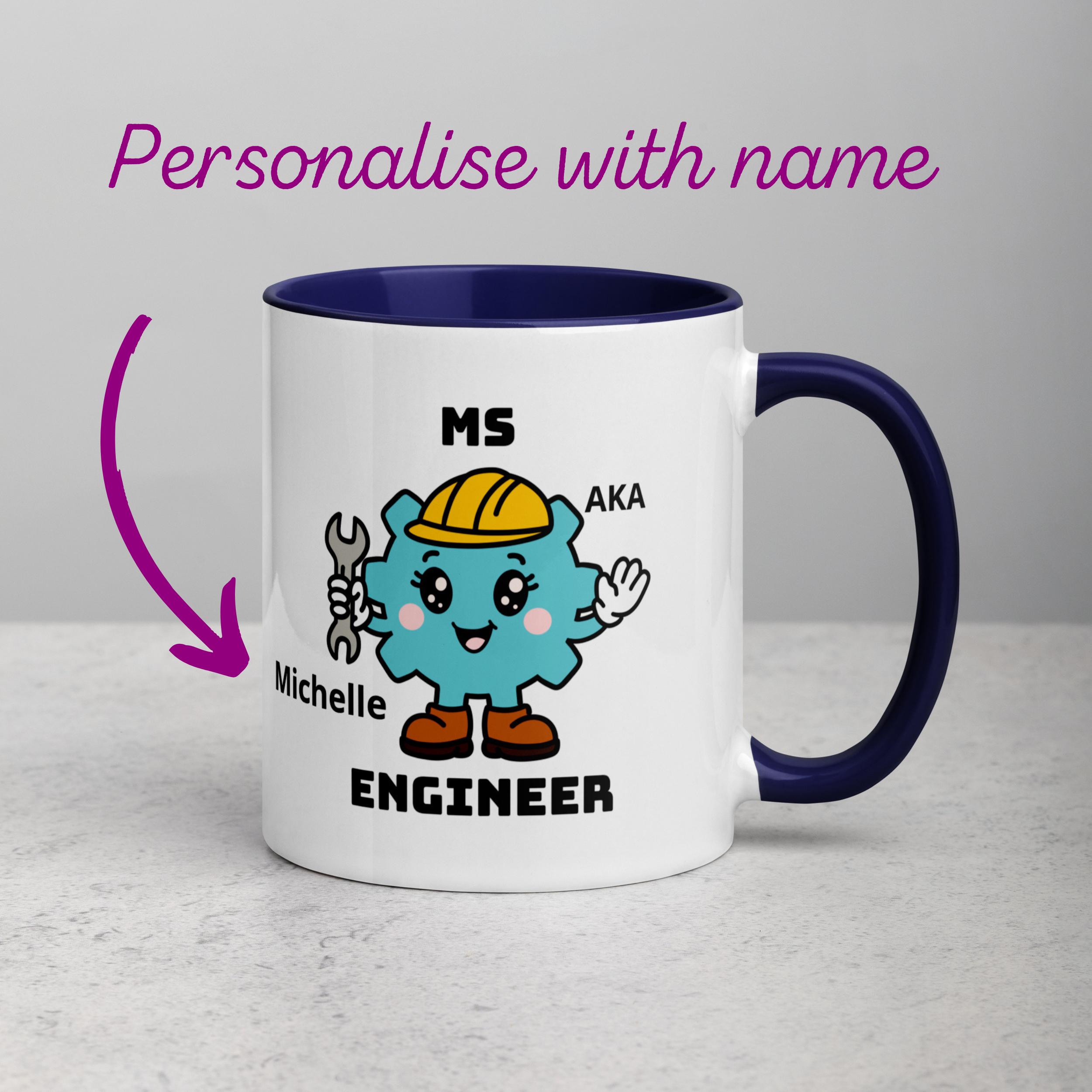 Personalised Engineer Mug With Colour Handle and Inside. Women in ...