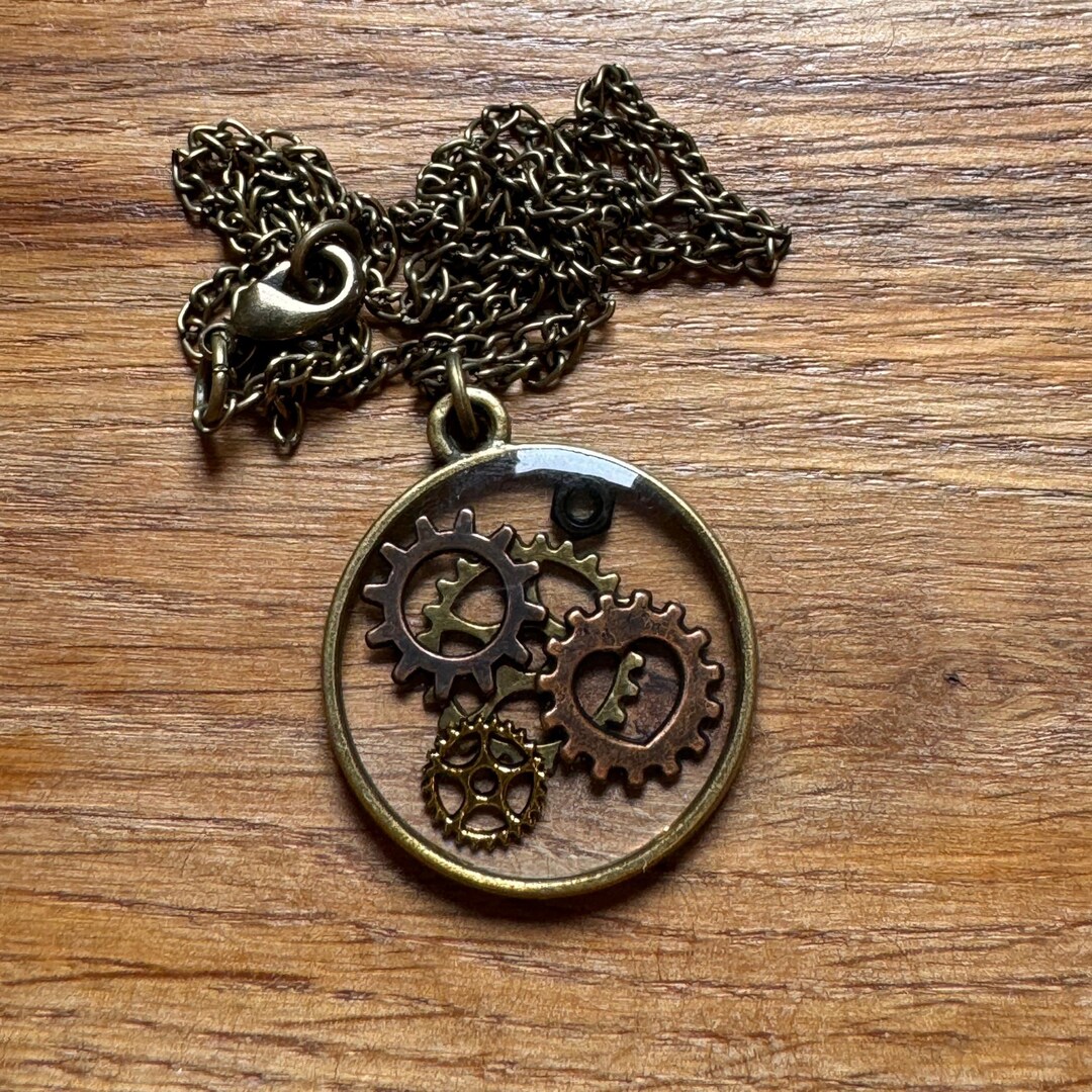 Gear Steampunk Handmade Necklace. Brass and Resin Minimalist Industrial ...