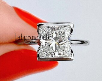 Princess Half Bezel Ring - Etsy