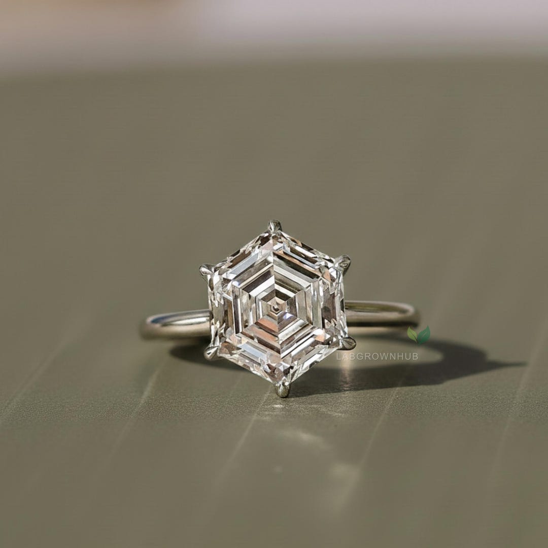 Minimalist Asscher Cut Engagement Ring, Geometric Step Cut Solitaire ...