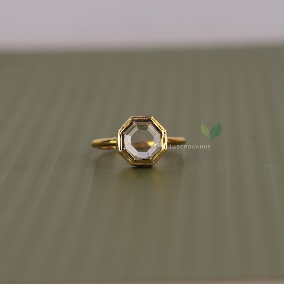 Bezel Set Octagon Lab Grown Diamond Ring | Modern Geometric 18k Gold ...