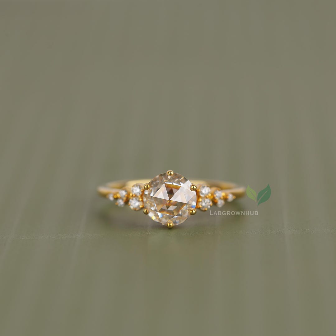 Antique Gold Rose Cut Ring 1.50 Carat Round Rose Cut Moissanite Ring ...