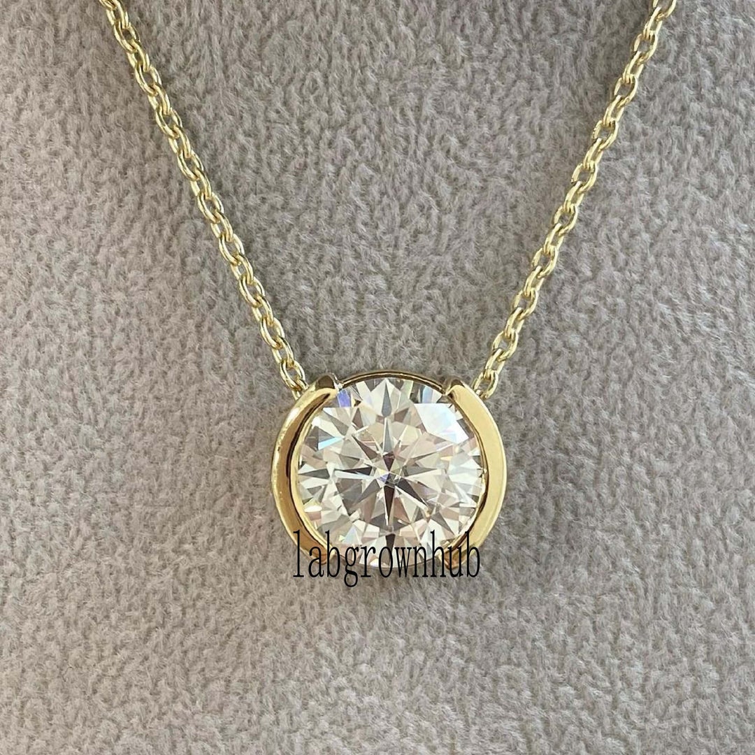 Half Bezel Set Moissanite Pendant Solitaire Diamond Pendant 1.6 Ct/8 Mm ...