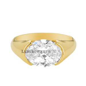 Solitaire East West Oval Cut Ring Half Bezel Set Engagement Ring 1.33 ...
