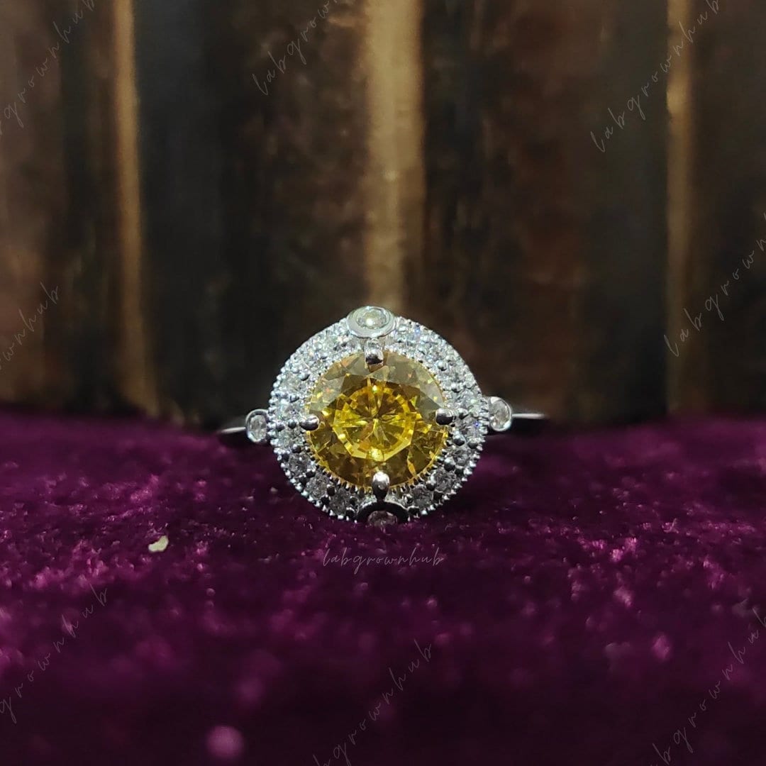 Canary Light Yellow Ring Vintage Floating Halo Wedding Ring 1.50 CTW ...