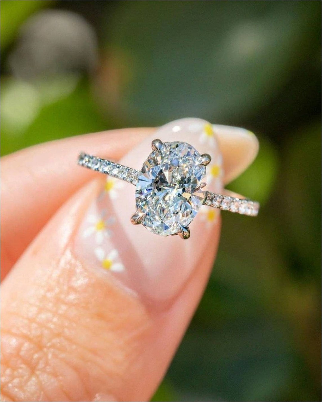 Lab Grown Oval Engagement Ring Oval Hidden Halo Wedding Ring 1.7 Ct ...