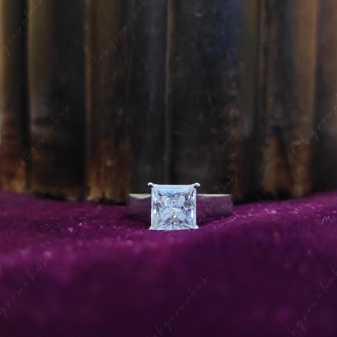 Dainty 2.0 Carat Princess Cut Engagement Ring 18K White Gold Moissanite ...