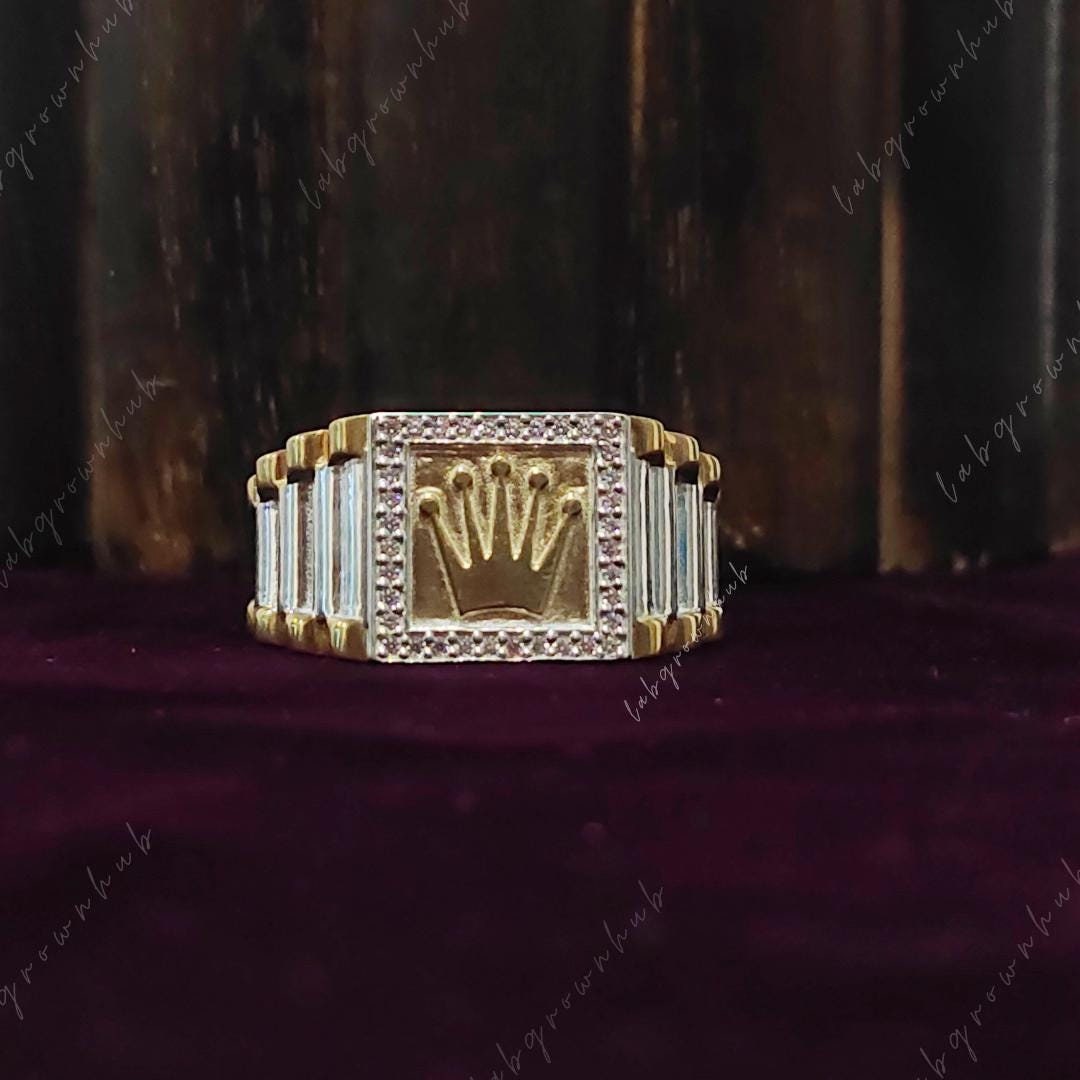 Unique Men's Wedding Ring Crown Design Square Men Ring 14K Two Tone ...