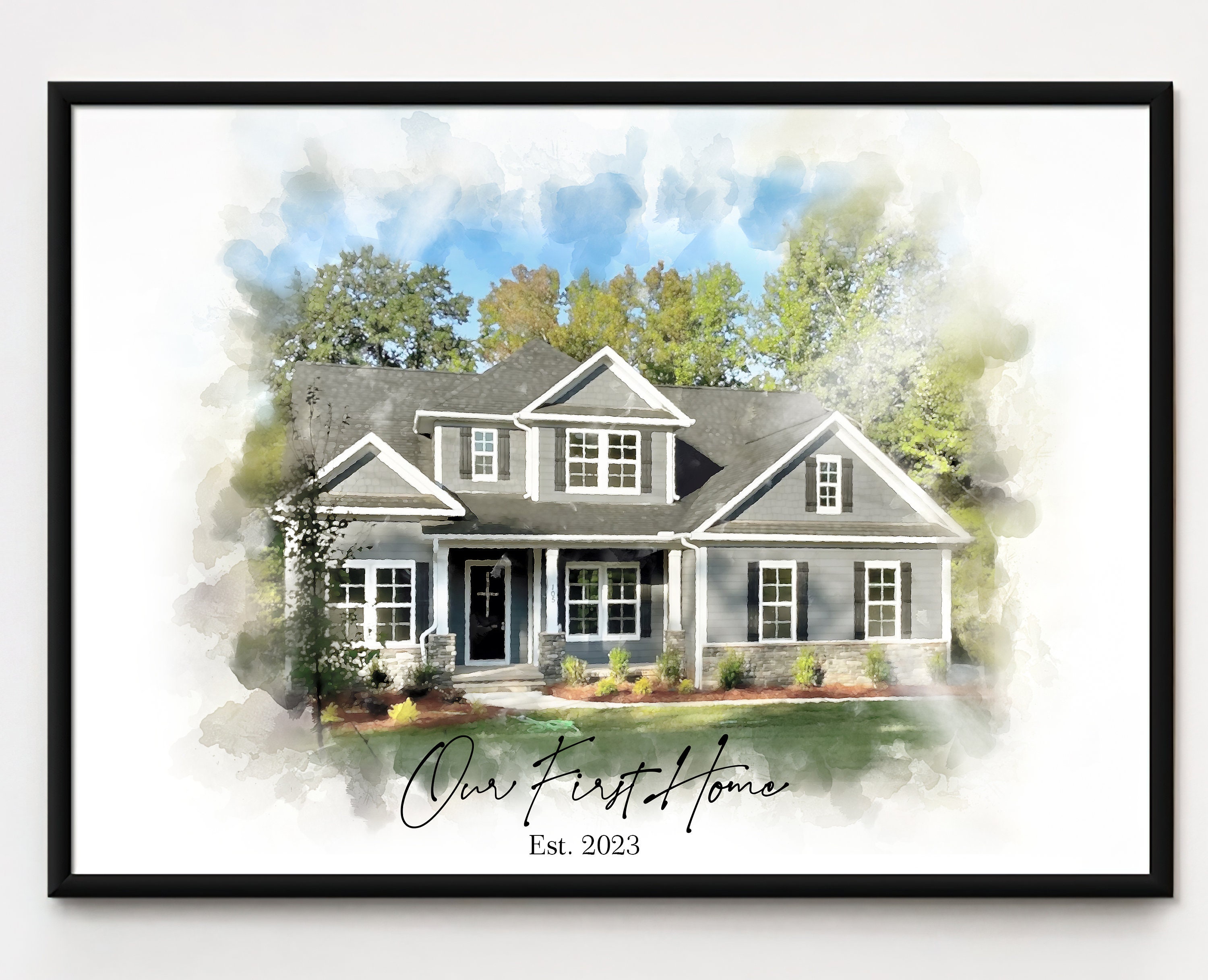 Custom Watercolor House Painting Print, Our First Home Portrait ...