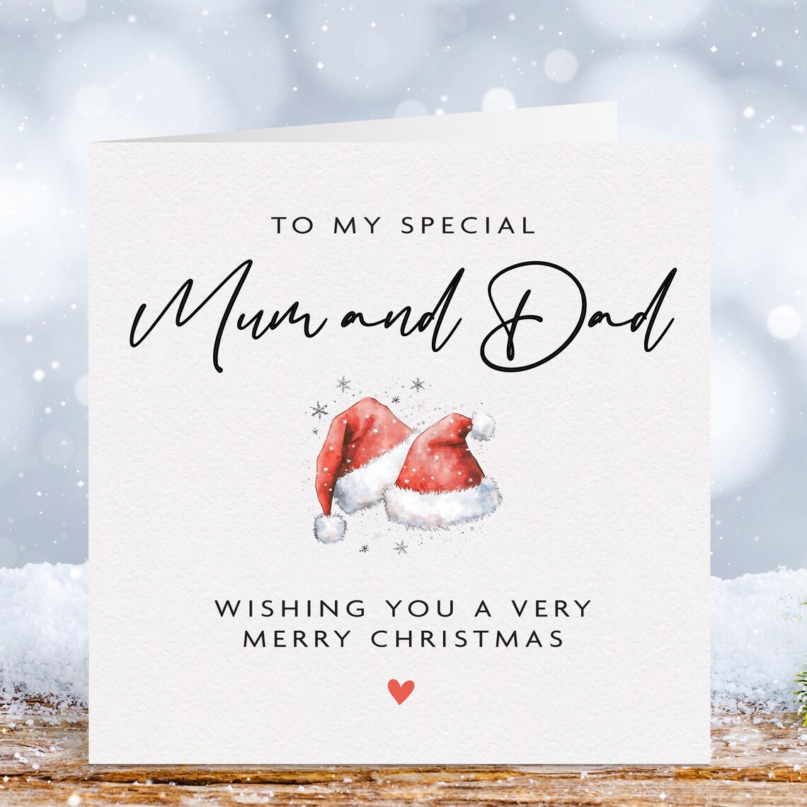 Mum and Dad Christmas Card, Santa Hats Design - Etsy