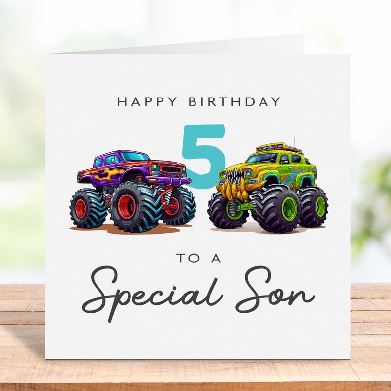 Truck Birthday Card for Son, Boy 5th Birthday Card, Car Fifth Birthday ...