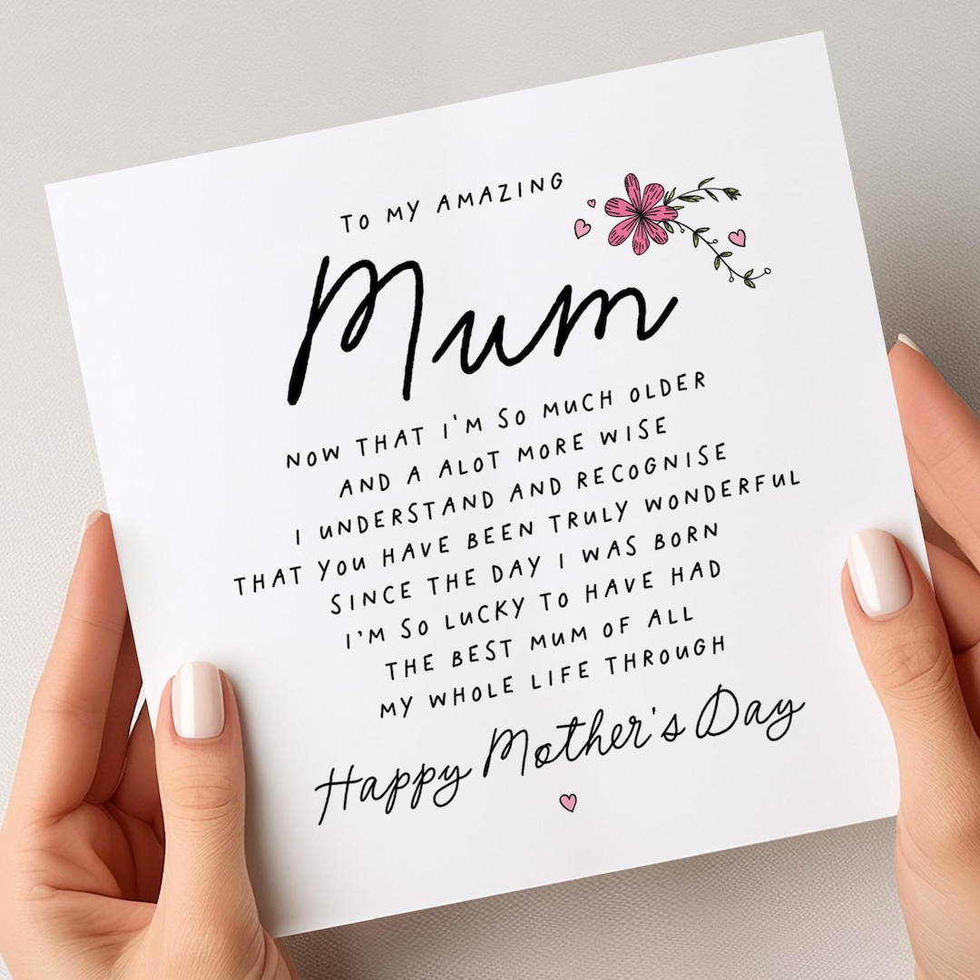 Mum Poem Card for Mothers Day, Amazing Mum Mothers Day Card, Mother's ...