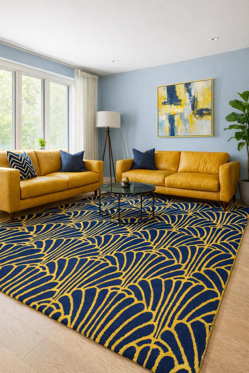 Modern Hand Tufted Wool Area Rug, Abstract Fan Pattern - Etsy UK