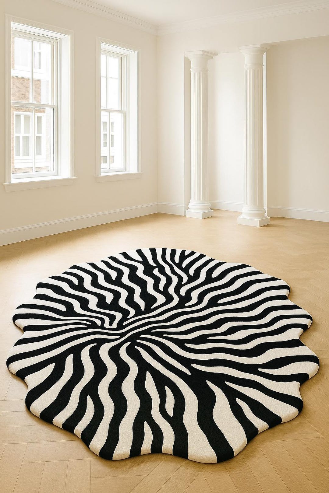 Hand-tufted Wool Rug – Black and White Wavy Abstract Design - Etsy