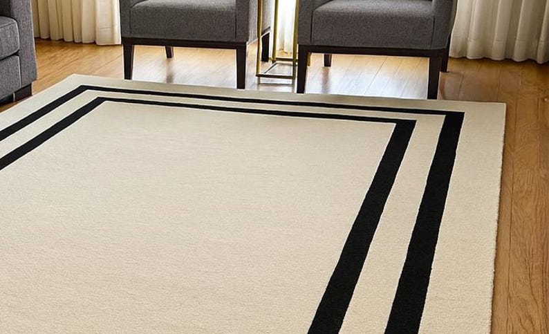 Buy Hand-tufted Wool Rug | Modern Cream Rug With Black Border Online in ...