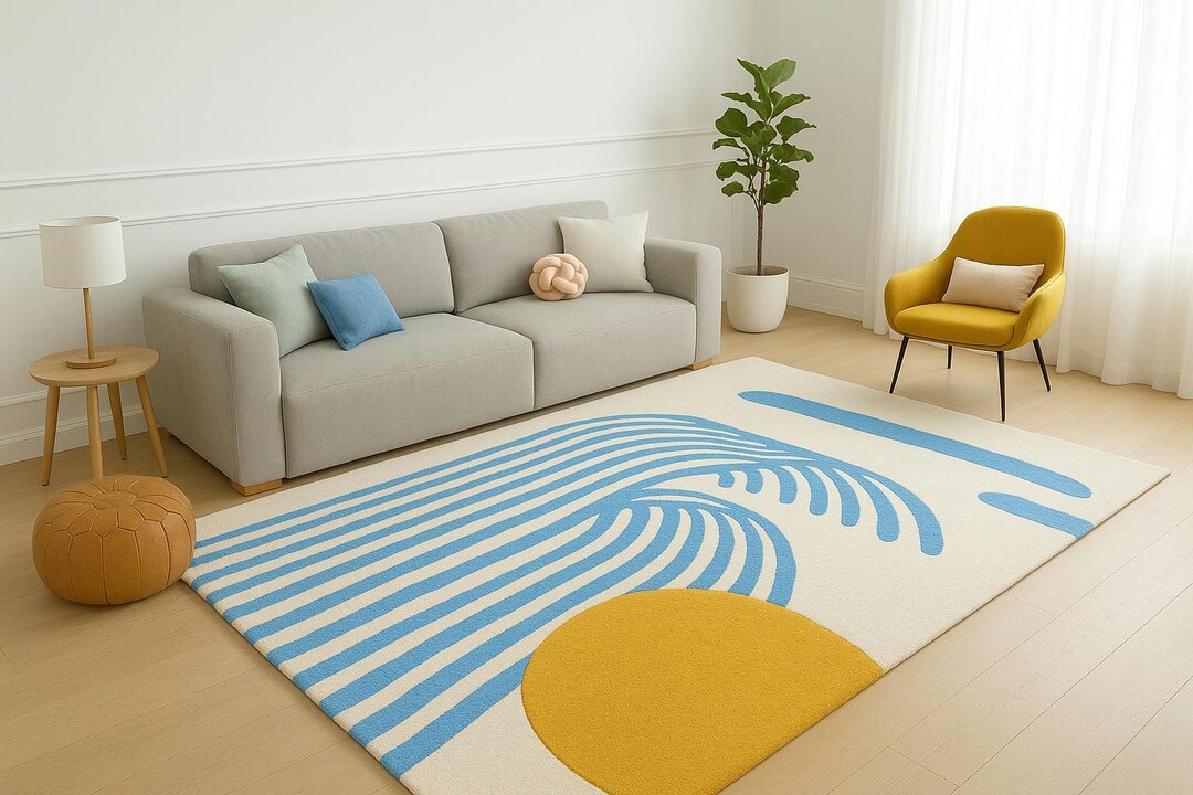 Abstract Blue Wave Wool Rug: Modern Hand Tufted Carpet - Etsy
